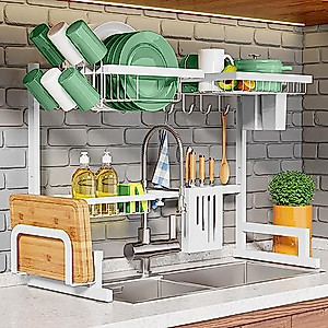 Kitsure Dish Drying Rack - Adjustable & Space-Saving Dish Rack（29.5-35.5in）, Over-The-Sink Dish Drying Rack, Multifunctional Kitchen Dish Drying Rack, Stainless Steel Dish Drying Rack, White