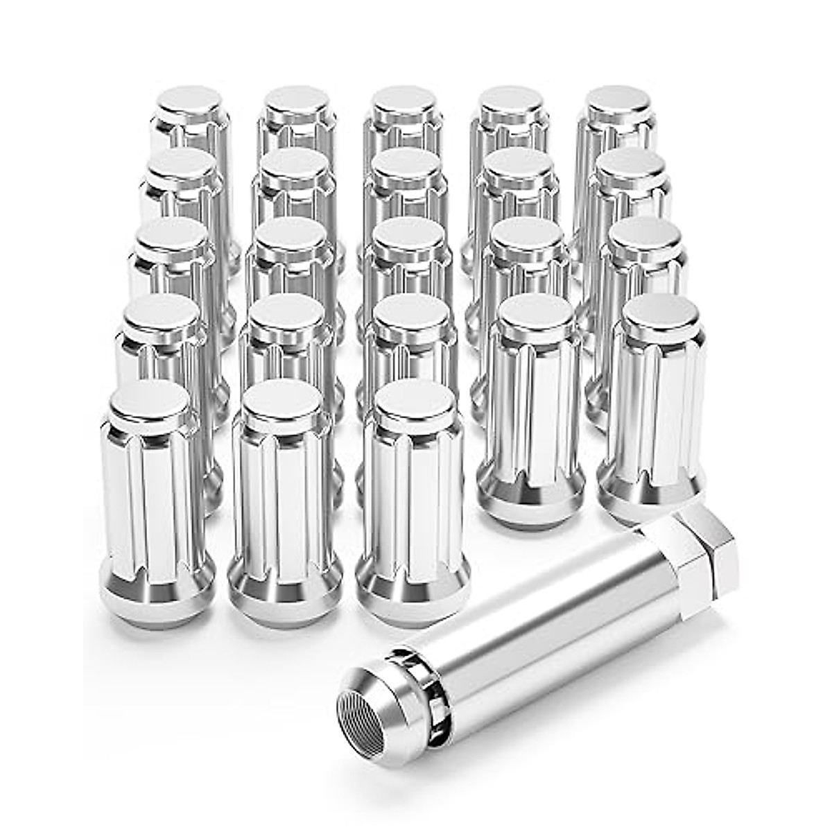 M14x1.5 Spline Lug Nuts with Cone Seat, Chrome Plated Wheel Lug Nuts Compatible with Chevrolet Silverado Suburban 1500 Ford Expedition F-150 Ram 1500& More, Set of 24