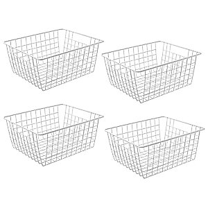 14" Upright Freezer Storage Baskets, White Wire Storage Bins Large Bakset for Freezer, Pantry, Bathroom Organizing, Set of 4