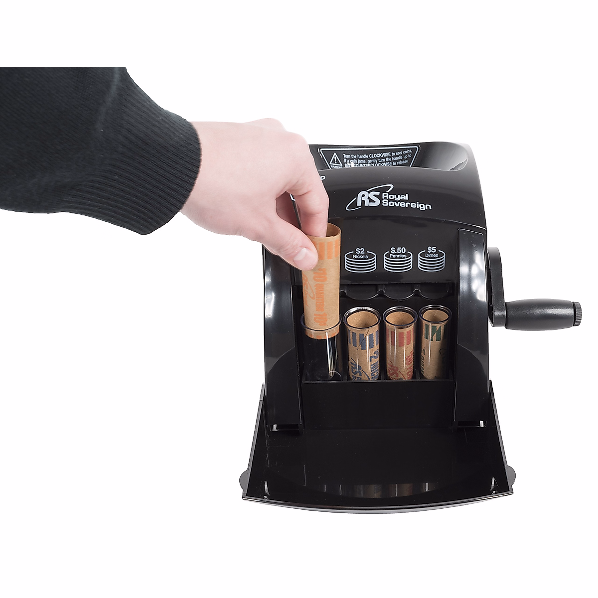 Royal Sovereign 1 Row ECO-Friendly Manual Hand Crank Coin Counter/Sorter (QS-2N), Single,Black