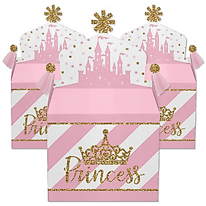 Big Dot of Happiness Little Princess Crown - Treat Box Party Favors - Pink and Gold Princess Baby Shower or Birthday Party Goodie Gable Boxes - Set of 12