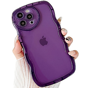 Qokey for iPhone 13 Pro Max Case(2021 6.7"), Cute Clear Love Case, with Love-Heart Camera Frame Wavy Edge Transparent Full Protection Soft TPU Shockproof Phone Cases Cover for Women Girls Purple