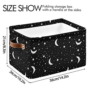 susiyo Black Space Star Moon Storage Bins 2 Pcs, 14 x 10 inch Canvas Storage Basket for Shelves Closet Organizing