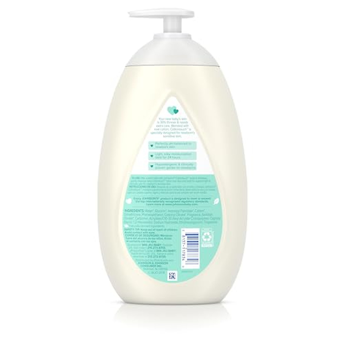 Johnson's Baby CottonTouch Newborn Baby Face and Body Lotion, Hypoallergenic and Paraben-Free Moisturization for Baby's Sensitive Skin, Made with Real Cotton, 27.1 fl. oz