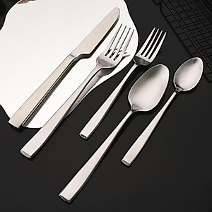 JASHII Set of 4, 304 Stainless Steel 8.27" Dinner Forks Set with Square Handle, Satin Finish Matte Silver Table Forks Thick Silverware Fork Set, Dishwasher Safe