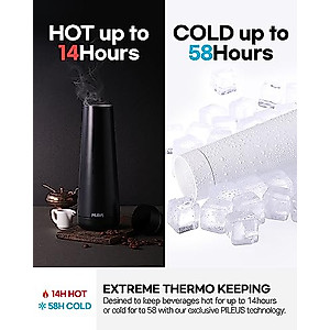PILEUS INSULATED THERMOS WATER BOTTLE 17oz-14H Hot & 58H Cold, 7Layer Insulated Cap, Double Wall Insulation Vacuum Structure, Medical Grade StainlessSteel304(18/8) BPA-Free Tritan, Food Grade Silicone
