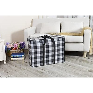 LIGhtsaber Plastic Checkered Storage Laundry Bag with Handles,Extra Large Moving Bags,Water Resistant Totes for Clothes,Moving 30*21 Inch (4 Pack)