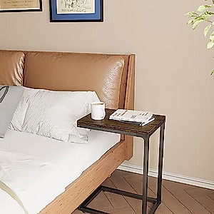 Fixwal C-Shaped End Table Set of 2, Side Tables Couch Table, Snack Table for Living Bedroom Coffee Snack Laptop, Rustic Brown