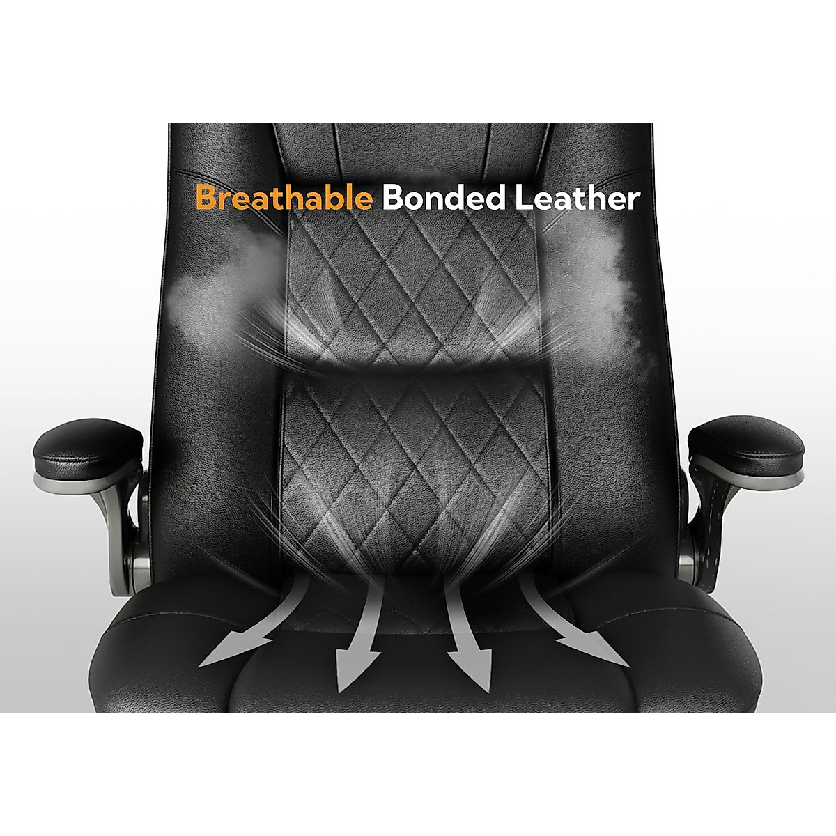 Claiks Big and Tall Office Leather Chair for Heavy People, Executive Office Chair with Heavy Duty Casters,High Back Office Chair Flip Arms Adjustable Built-in Lumbar Support