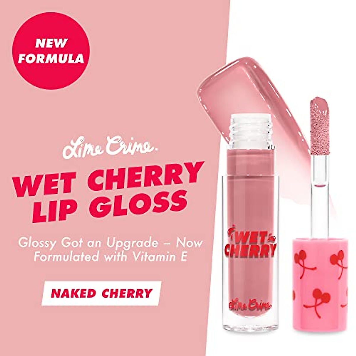 Lime Crime Wet Cherry Lip Gloss, Naked Cherry (Nude Blush) - Cherry Scented Lightweight, Plumping & Comfortable Ultra Glossy Sheen That Won't Stick - Long Lasting & Non-Sticky - Vegan Makeup