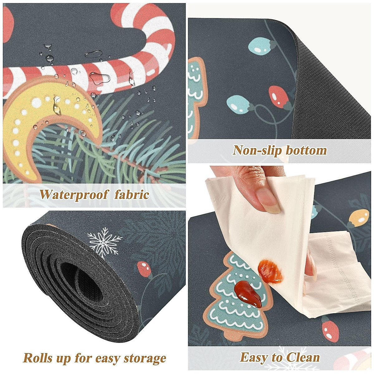 Christmas Ginger Breads Candies Heat Resistant Long Trivet for Hot Pots and Pans Waterproof Non-Slip Table Runner for Kitchen Countertops Heat Proof Placemats for Hot Dishes Decoration Dining Table