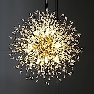 Mivenda Gold Crystal Chandeliers 9-Light Modern Firework Chandelier Dandelion Light Fixture,Bedroom Chandelier,Ceiling Hanging Lighting for Dining Room,Bedroom,Aisle