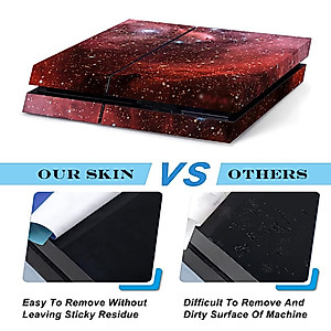 FOTTCZ Whole Body Vinyl Skin Sticker Decal Cover for PS4 Console and 2PCS Controllers Skins Red Nebula