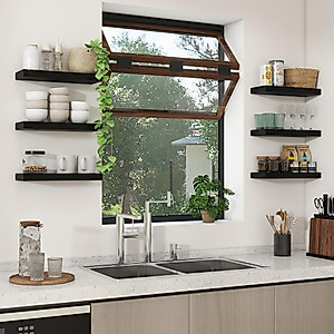 Heimlove Floating Shelves for Wall,Bathroom Over Toilet Shelf,Black Floating Shelves for Wall Decor Storage Bathroom,Bedroom,Living Room,Kitchen,Office,16 inch Set of 2