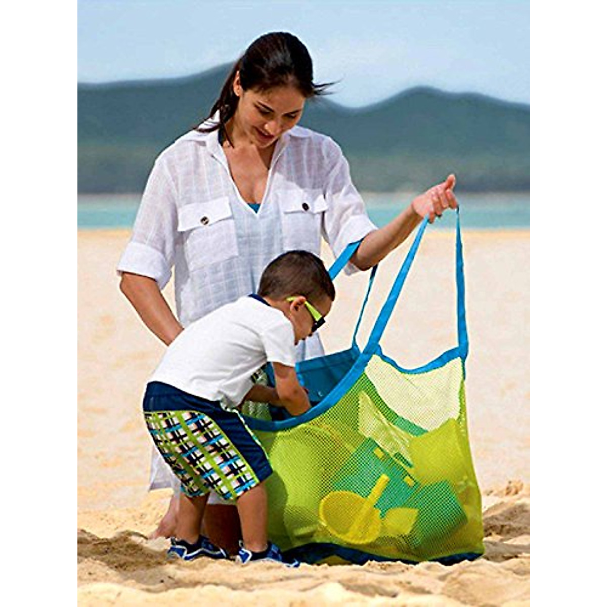 SupMLC Mesh Beach Bag Extra Large Beach Bags and Totes Tote Backpack Toys Towels Sand Away For Holding Beach Toys Children' Toys Market Grocery Picnic Tote