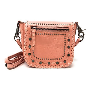 MMontana West Real Leather Messenger Purse Crossbody Purse Conchos Stitching Beige