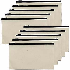 10 Pieces Canvas Zipper Bag Blank Makeup Bags Diy Craft Pouch Pencil Case Travel Cosmetic Toiletry Bag Multipurpose Pack Cotton Multi-Purpose Beige Pouches Bulk for School Storage Gift 8 X 4.7 Inches
