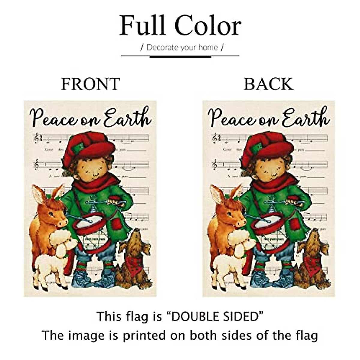 ORTIGIA Christmas Peace on Earth Garden Flag 12x18 Inch The Little Drummer Boy Flag Burlap Vertical Double Sided Christmas Nativity Religions Dog Yard Flag for Outside Farmhouse Xmas Winter Holiday Yard Outdoor Decoration