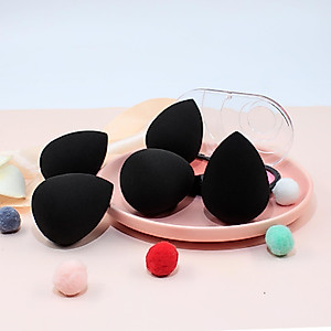 BEAKEY Makeup Sponge Set, 5 Pcs Black Foundation Blending Beauty Sponge, Flawless for Liquid, Cream, and Powder, Latex Free and Vegan Makeup Sponges