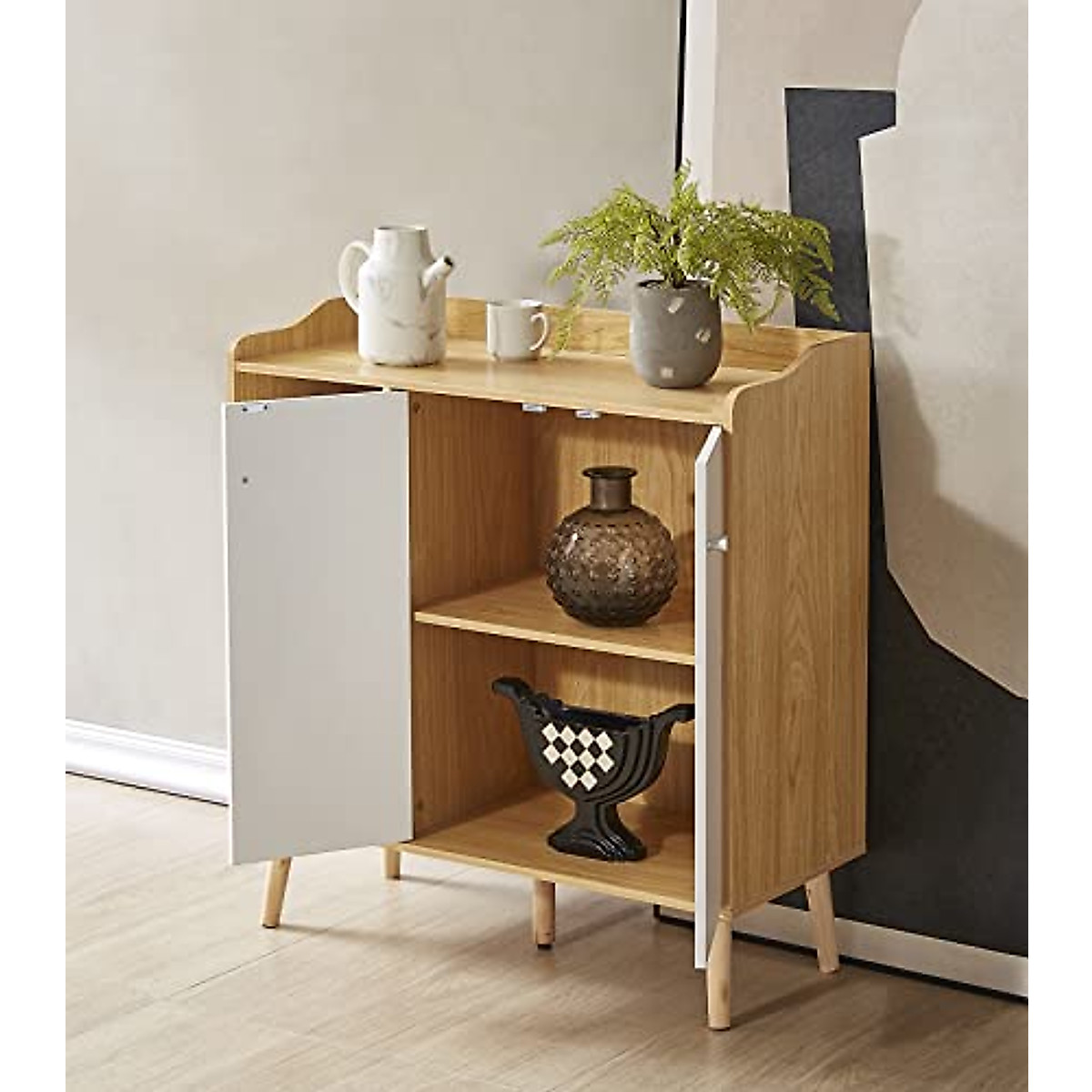 GDLMA Storage Sideboard, Kitchen Cabinet with Door and Shelves (Natural Wood)