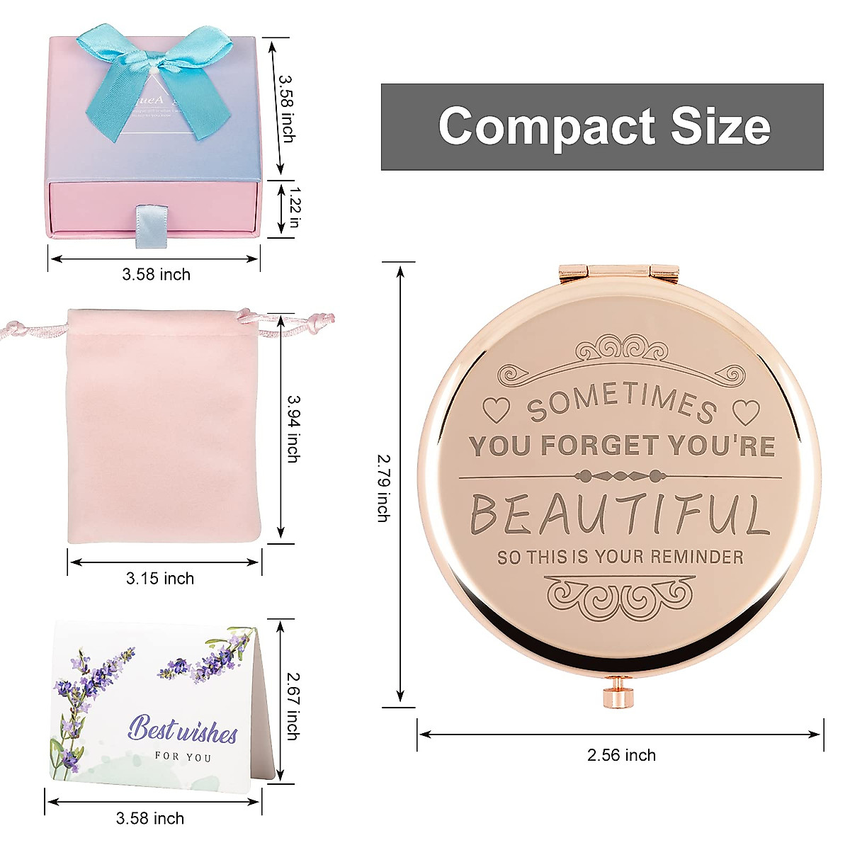 Birthday Gifts for Women－Compact makeup mirror,gifts for women, festival ,Valentine's Day,Christmas,Mother's Day, graduation party,the gift for mom,wife,sister,daughter,friend,classmate (Rose gold)