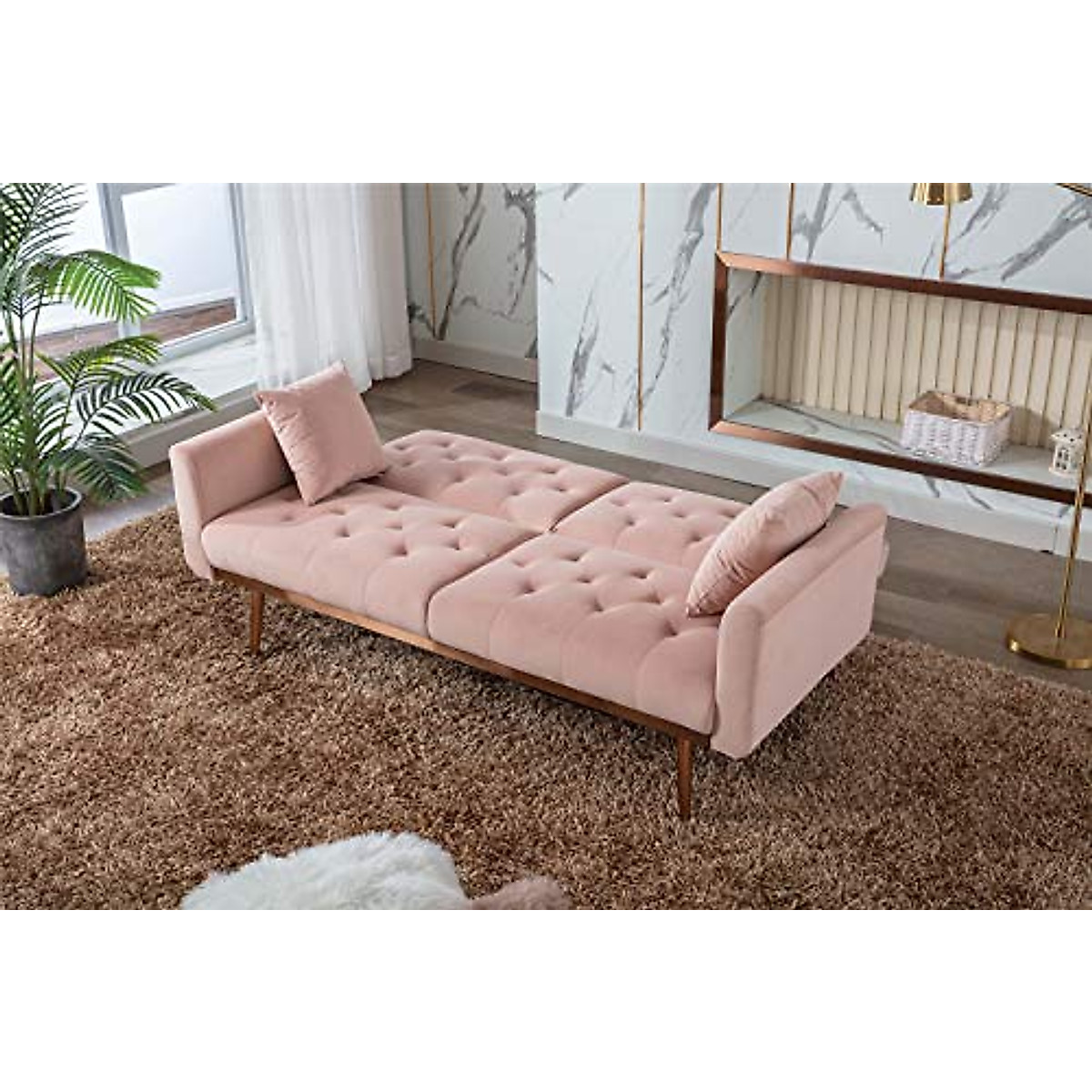 Convertible Sofa Bed Loveseat, Adjustable Couch Bed Folding Loveseat Bed Daybed Guest Bed, Modern Futon Sofa Bed Velvet Sofa,Small Love Seat Sofa for Living Room, (Pink)
