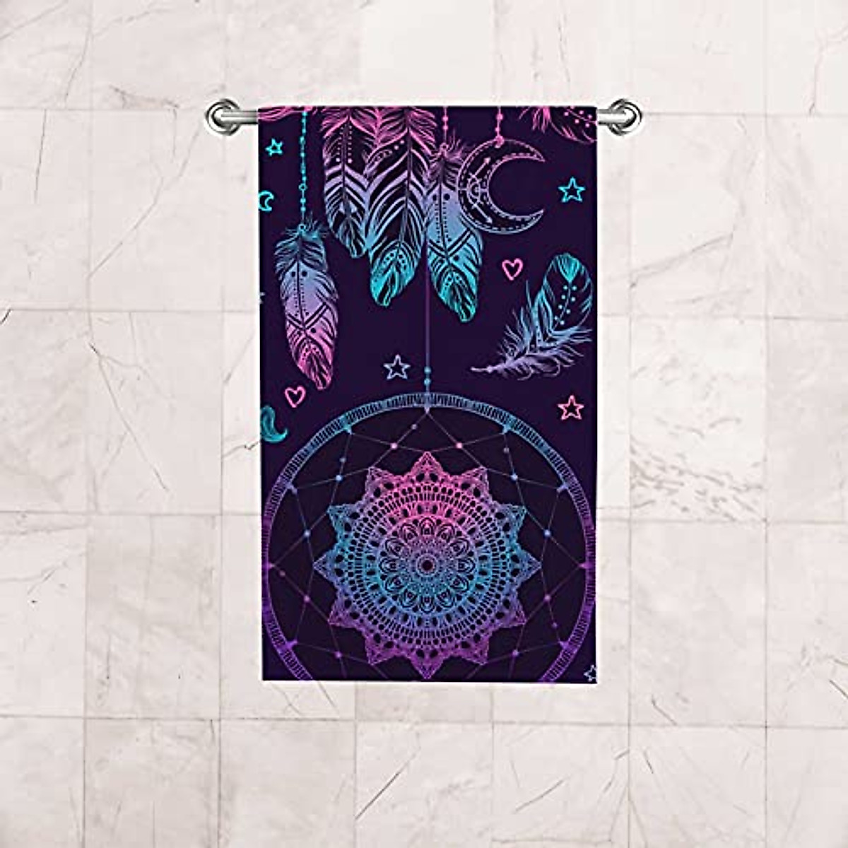 Vantaso Boho Indian Dream Catcher Feathers Hand Towels Set for Bathroom Kitchen Towels Microfiber Bath Towel Absorbent Fingertip Towel Multiprupose for Guest Gym Spa and Bar 30 x 15 inch