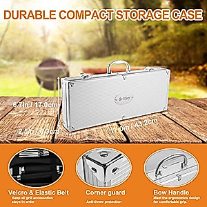 Grilljoy 20PCS BBQ Grill Tools Set - Extra Thick Stainless Steel Fork, Spatula, Tongs& Cleaning Brush - Complete Barbecue Grilling Utensils Set in Aluminum Storage Case - Perfect Grill Gifts for Men