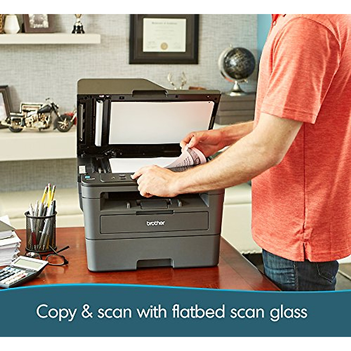 Brother DCP-L2550DWB All-in-One Wireless Monochrome Laser Printer, Black - Print Scan Copy - 36 ppm, 2400 x 600 dpi, 128MB Memory, 50-Sheet ADF, Auto Duplex Printing, 250-Sheet, BROAGE Printer_Cable