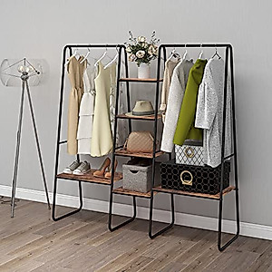 VERFARM Metal Garment Rack, Freestanding Heavy Duty Clothes Rack with 2 Hanger Rod and 6 Shelves for Bedroom Living Room