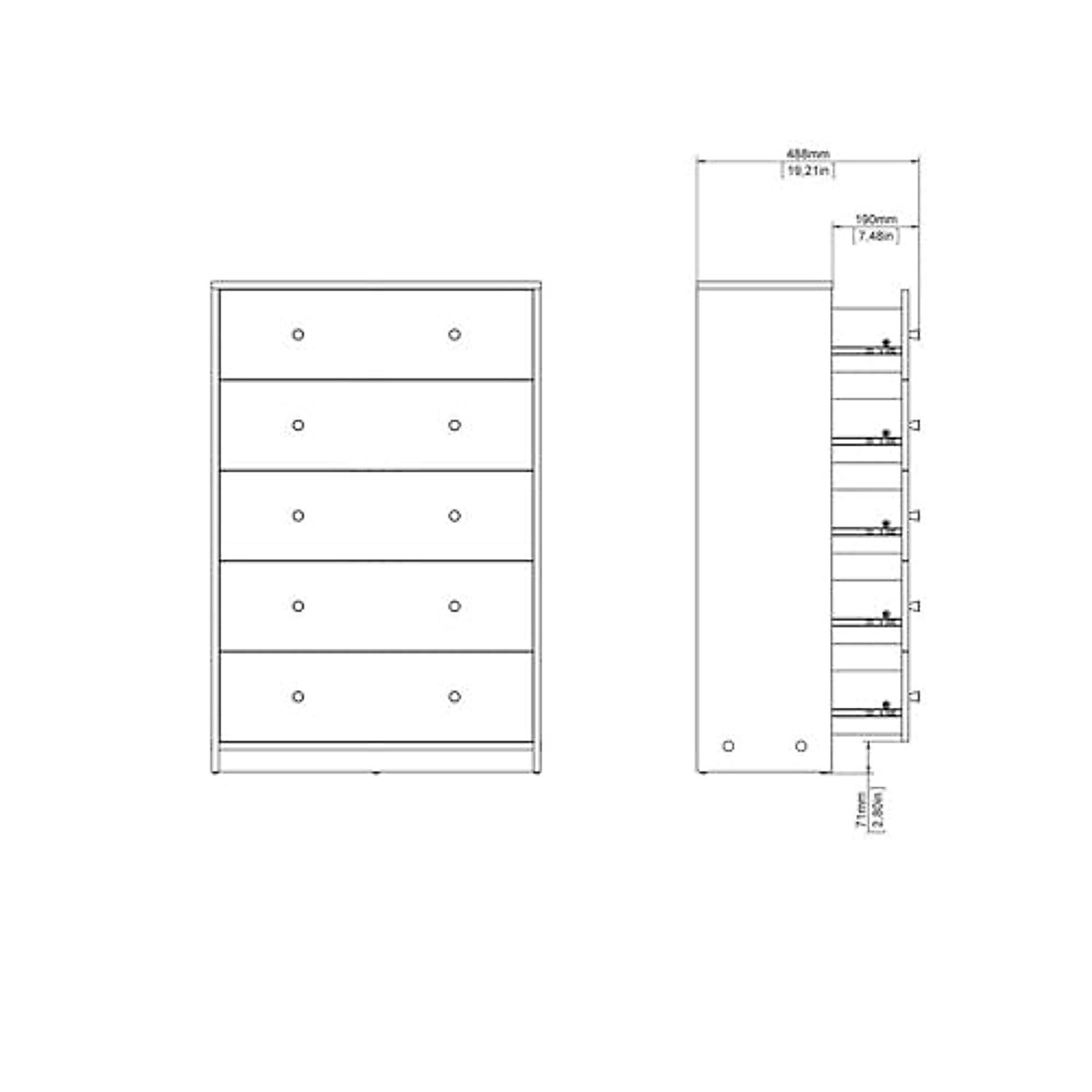 Tvilum 703292020 Portland 5 Drawer Chest, Coffee