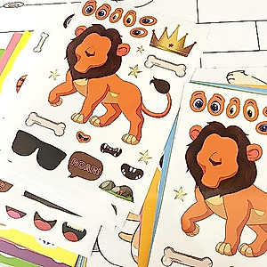 Make A Face Animal Stickers, Safari Theme Party Favors Stickers Birthday Activities Supplies Craft for Kids Toddlers, DIY Zoo Animal Stickers for Water Bottle Laptop Decal (18 Sheets Stickers)