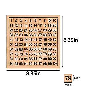 MERRYHEART Wooden Montessori Math Hundred Board, Counting to 100 for Kindergarten, 1-100 Number Board for Toddlers, Counting Toy for Math, Montessori Math Game Board with Storage Bag