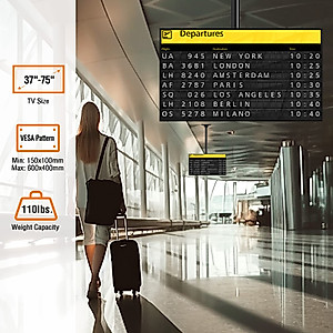 ELIVED Ceiling TV Mount for Most 37-75 Inch LED, LCD OLED Flat Curved TVs, Height Adjustable Full Motion TV Mount, Hanging TV Bracket Swivel and Tilt, Holds up to 110 lbs, Max VESA 600x400mm YD3016