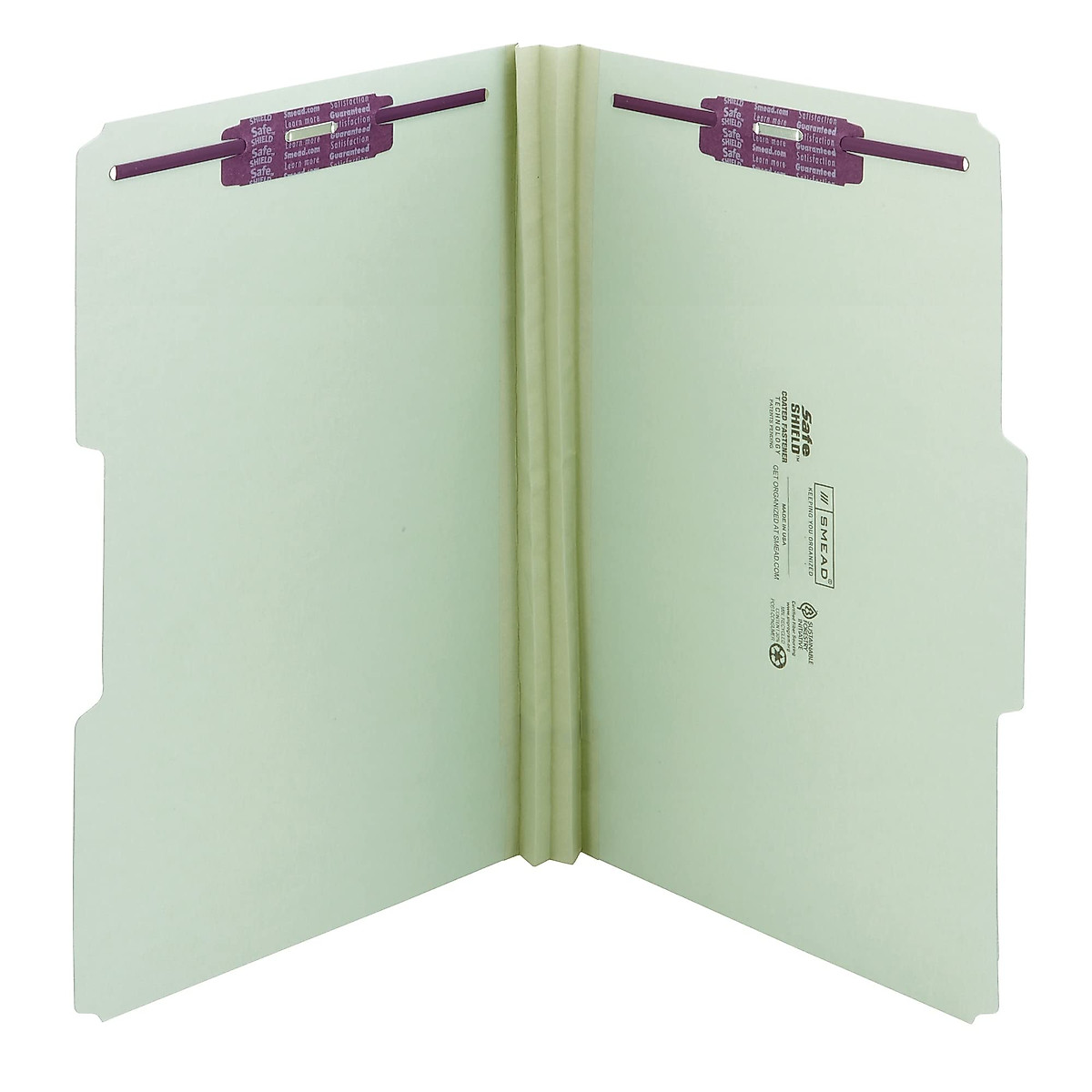 Smead Pressboard File Folder with SafeSHIELD® Fasteners, 2 Fasteners, 1/3-Cut Tab, 2" Expansion, Legal Size, Gray/Green, 25 per Box (19934)