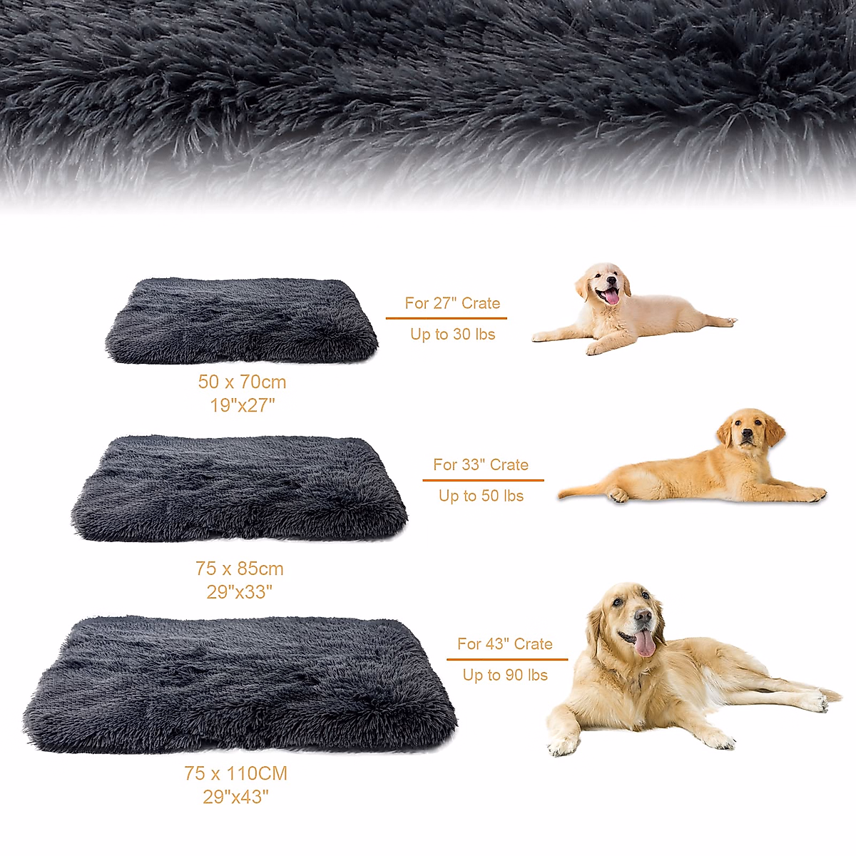 FANLINPT Dog Bed Mat Soft Crate Pad Machine Washable Anti-Slip Mattress for Large Medium Small Dogs and Cats Kennel Pad (Small, Black)