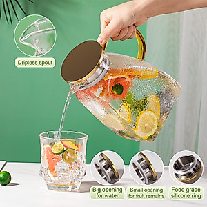 Glass Pitcher With Lid and Spout, 1.8 Liter 60 oz Glass Pitchers With Handle And Lid, Glass Pitcher Jug For Fridge, Glass Carafe With Lid for Hot/Cold Water Iced Tea Juice Coffee Milk Beverage