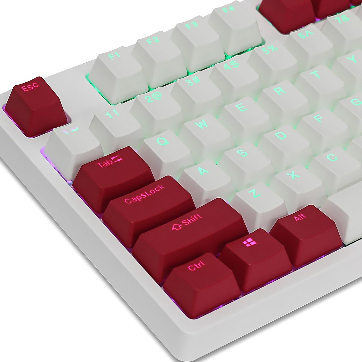 HZYZ PBT Keycaps Backlit Doubleshot Cherry MX Keycap Set Translucent OEM Profile MX Key Caps for US-ANSI Layout 6187104108 MX Switches Mechanical Gaming Keyboard(Red White Combo)