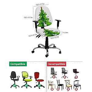 Christmas Tree Office Chair Cover Stretchable Computer Chair Seat Cover Backrest Slipcovers, Stretchable Rotating Desk Chair Seat Cushion Split Protectors Modern Geometric Green Elk Star Bird