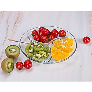 FOYO Round Tempered Glass Serving Platters/Trays - 3 Sectional -10'' Diameter, Set of 2