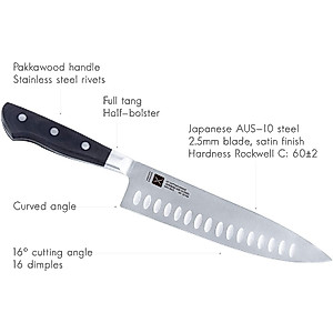 Fortune Candy 8 Inch Chef’s Knife - Japanese AUS-10 Stainless Steel Kitchen Knife - Full Tang, Classic Handle (Silver)