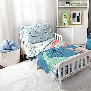 EXPRESSIONS Toddler Bedding Set, Dinosaur (2 Piece Set, Fits Standard Infant Mattress) Includes Microfiber Reversible Comforter and Pillowcase for Kids