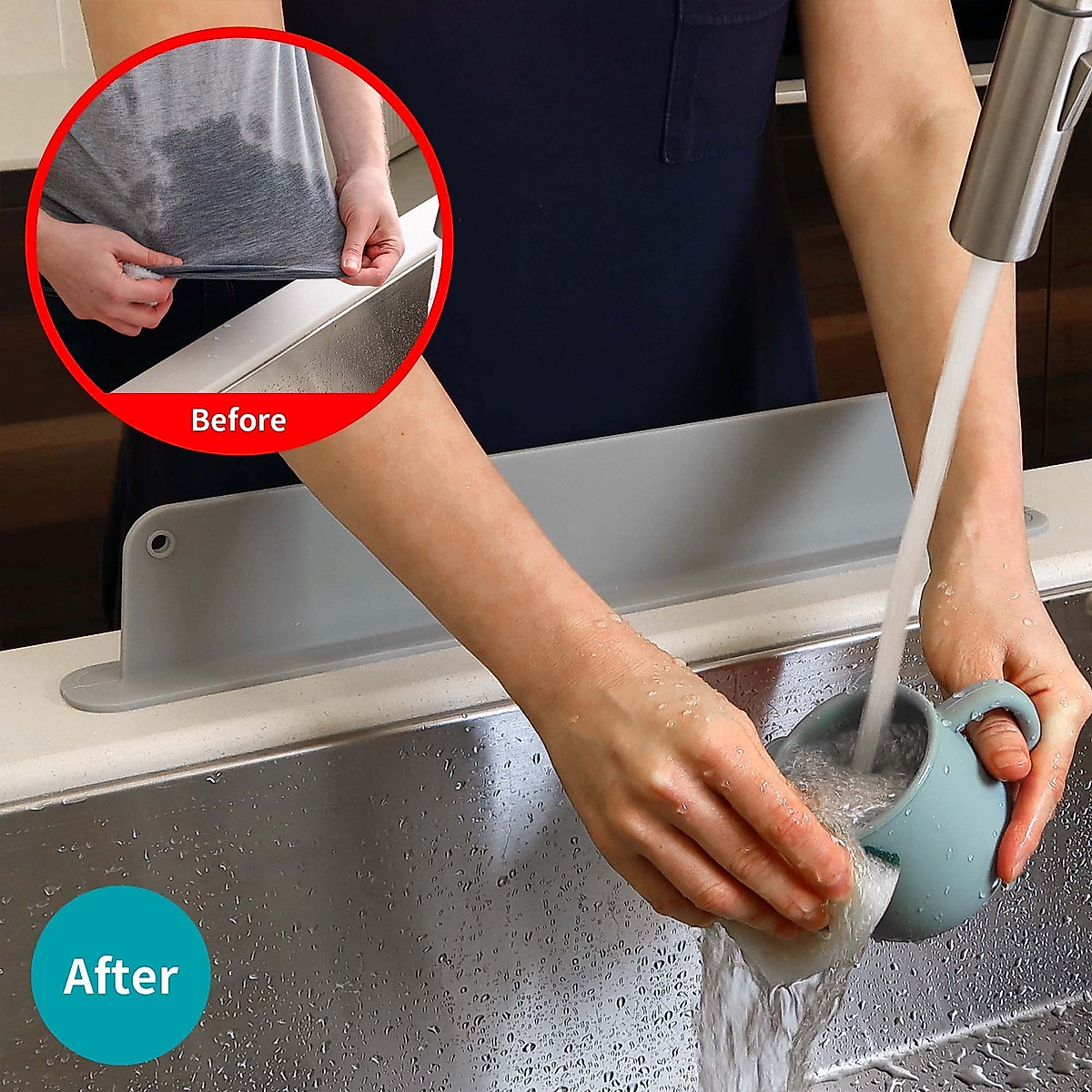 BLUE GINKGO Sink Splash Guard - (Upgraded Design) Premium Silicone Water Splash Guard for Sink | Kitchen Island Sink Backsplash Guard (18.9 x 2.9 Inch) - Gray