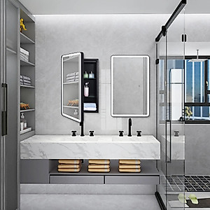 IDYLLOR Lighted Bathroom Medicine Cabinet with Round Corner Framed Mirror Door 15 x 25 inch, Left Hand Opening, Recessed or Surface Mount, with Adjustable Glass shelves