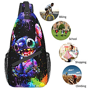 HOCHEPI Cartoon Crossbody Sling Bag Anime Casual Backpack With Keychain Chest Bag Daypack Purses For Women Men Adults Gifts