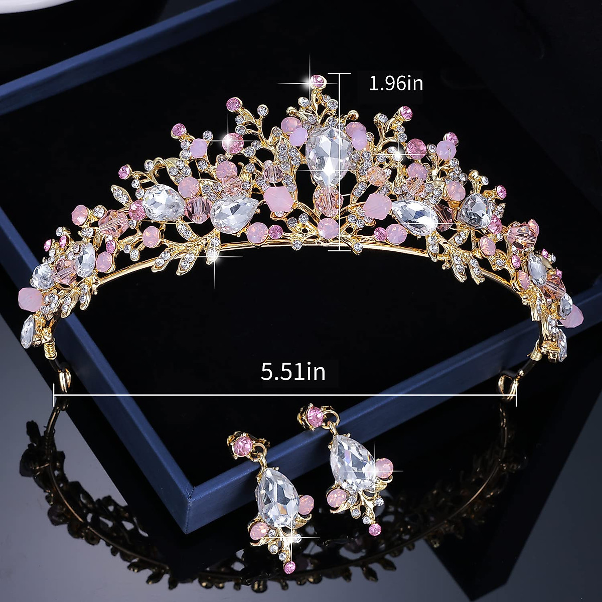 Kamirola Wedding Crown Bridal Tiaras with Earrings Pink Purple Headband for Women and Girls (Pink) …