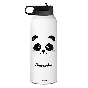 winorax Personalized Panda Water Bottle Pandas Pattern Design Sports Bottles 12oz 18oz 32oz Insulated Stainless Steel Travel Cup Birthday Christmas Back To School Gift for Girls Kids Animal Lovers