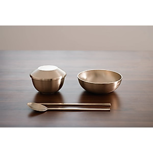 NotBiChae Premium Bronzeware Rice Bowl Soup Bowl 2 Sets Korean Traditional Handmade Tableware BANGJJA YUGI with Gift Wrap