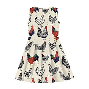 ZPINXIGN Toddler Girls Skater Dress Size 5-6, Farm Chicken Clothes Kids Twirly Swing Sundress Cute Outfits Sleeveless Summer Dresses