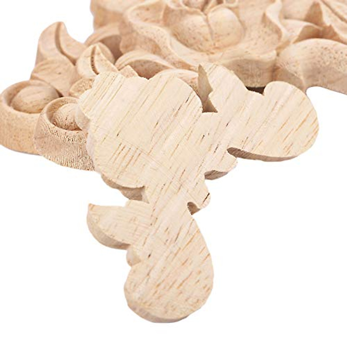 MUXSAM Wooden Carved Rose Appliques Onlays, 4-Pack Unpainted Rose Carvings Decals for Cabinet Drawer Wall Headboard Dresser Mirror Pew Cupboard etc Furniture Decoration(8x8cm/3.15"x3.15")